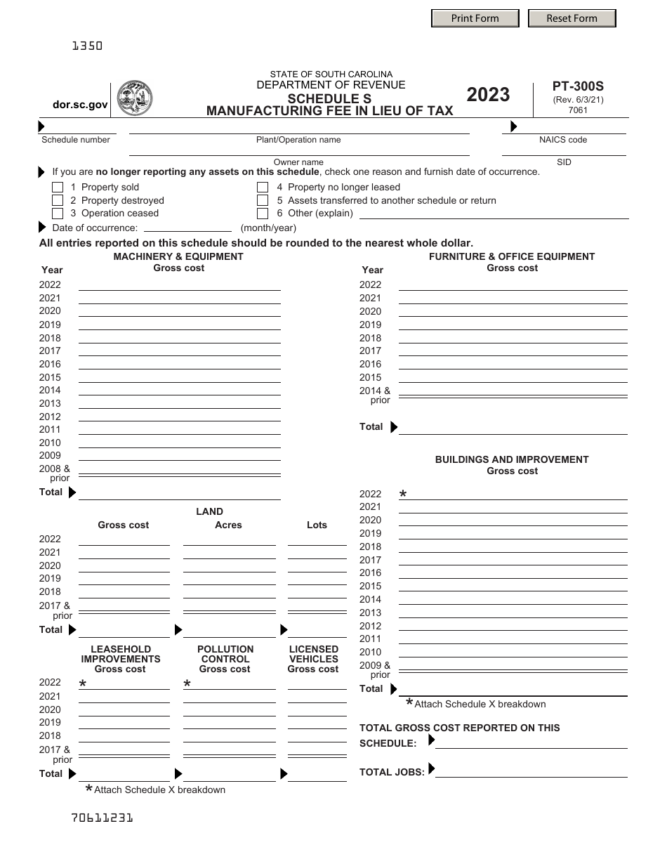 Form PT-300 Schedule S Download Fillable PDF or Fill Online ...