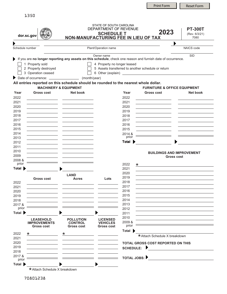 Form PT-300 Schedule T Download Fillable PDF or Fill Online Non ...