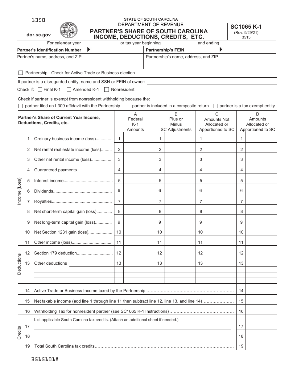 Form SC1065 K-1 Download Printable PDF or Fill Online Partner's Share ...