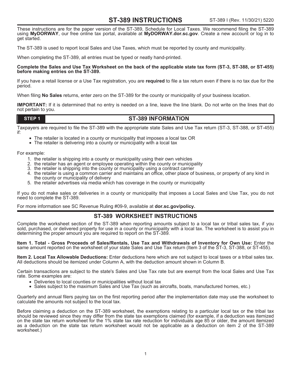 Download Instructions for Form ST-389 Schedule for Local Taxes PDF ...