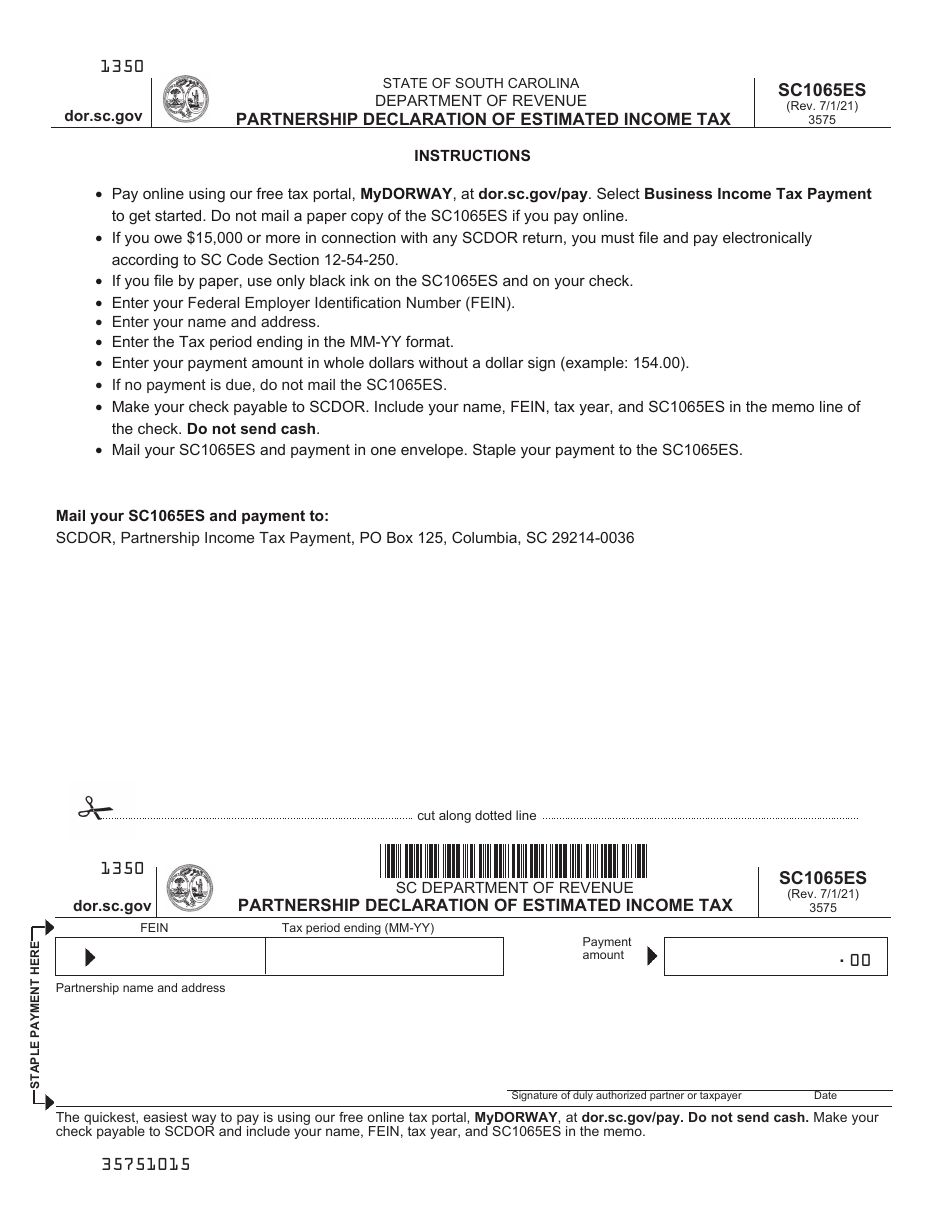Form SC1065ES - Fill Out, Sign Online and Download Printable PDF, South ...