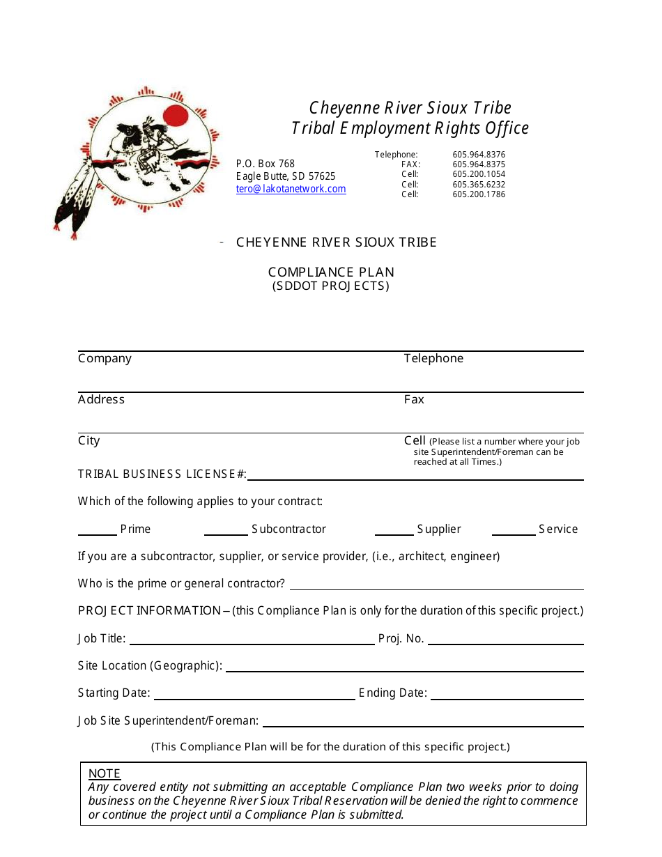 South Dakota Cheyenne River Sioux Tribe Compliance Plan (Sddot Projects ...