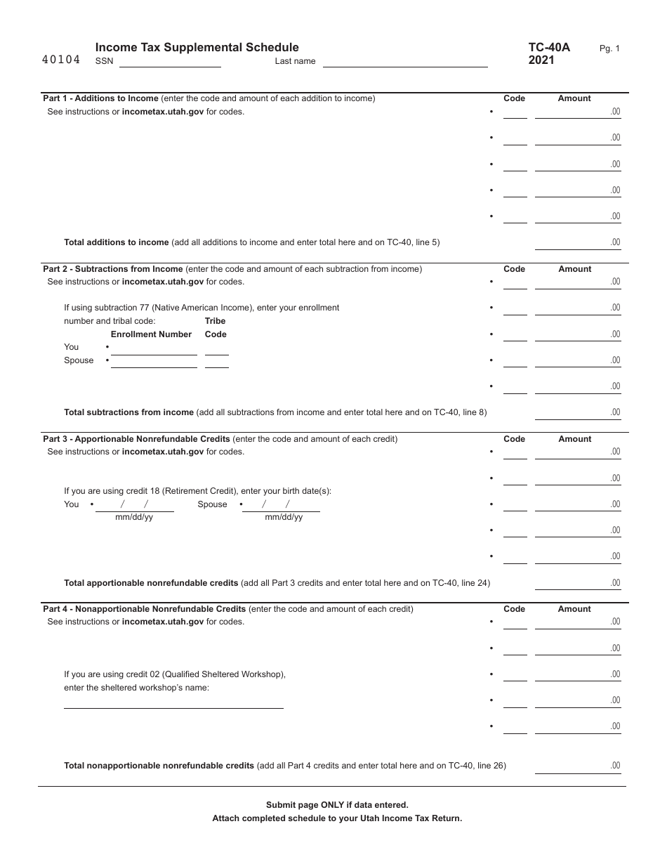 Form TC-40A - 2021 - Fill Out, Sign Online and Download Fillable PDF ...