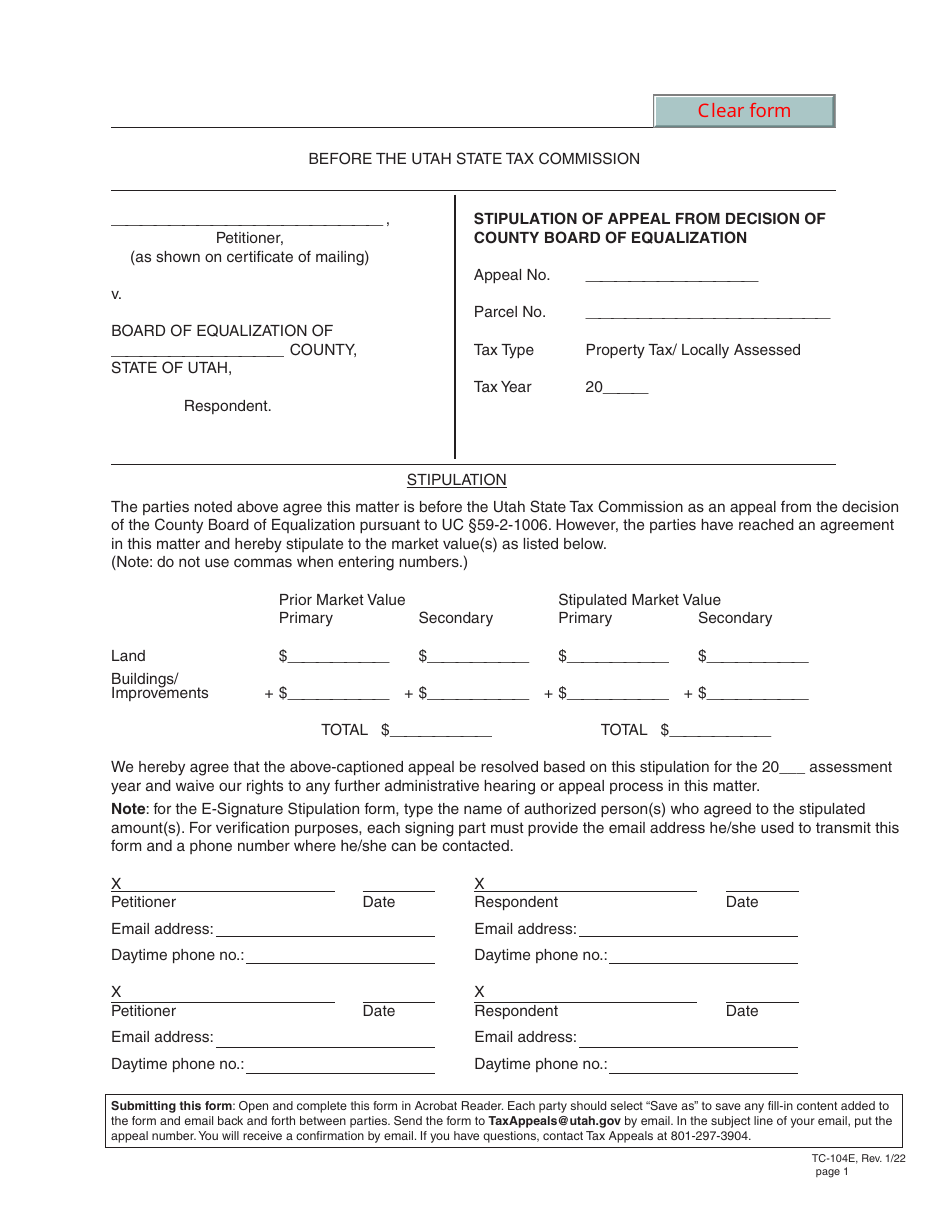 Form TC-104E - Fill Out, Sign Online and Download Fillable PDF, Utah ...