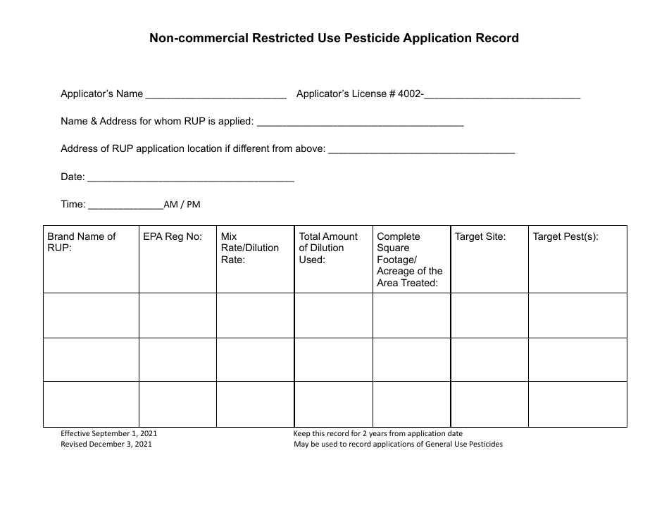 Utah Non-commercial Restricted Use Pesticide Application Record - Fill ...
