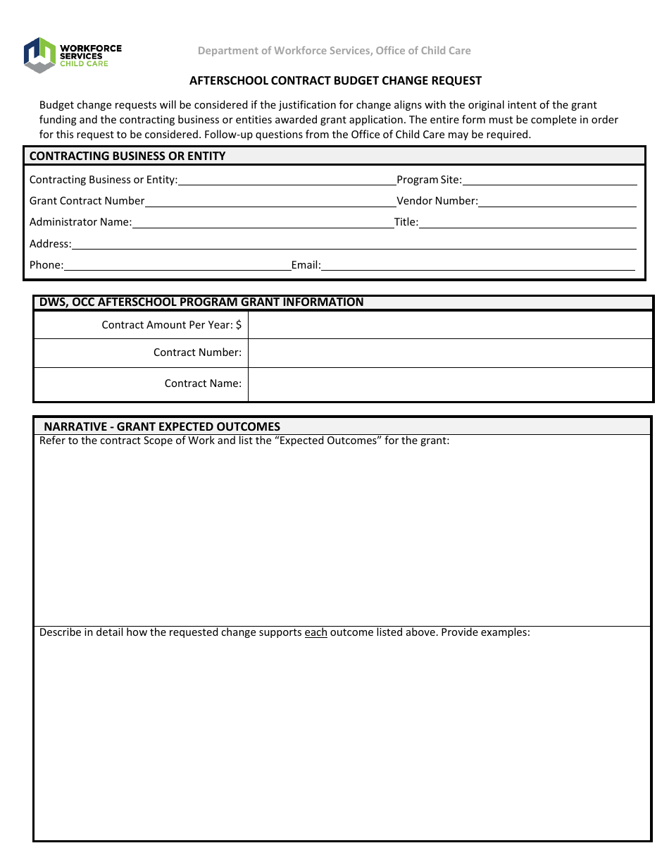Utah Afterschool Contract Budget Change Request - Fill Out, Sign Online ...