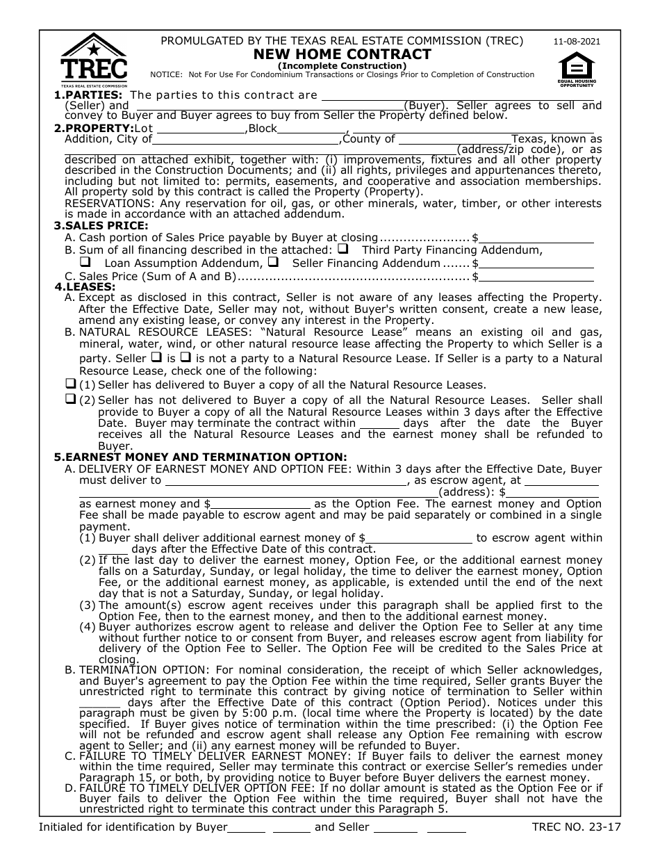 TREC Form 23-17 - Fill Out, Sign Online and Download Fillable PDF ...