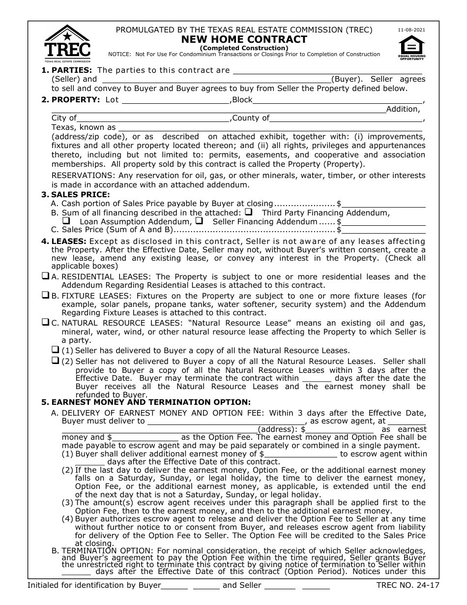TREC Form 24-17 - Fill Out, Sign Online and Download Fillable PDF ...