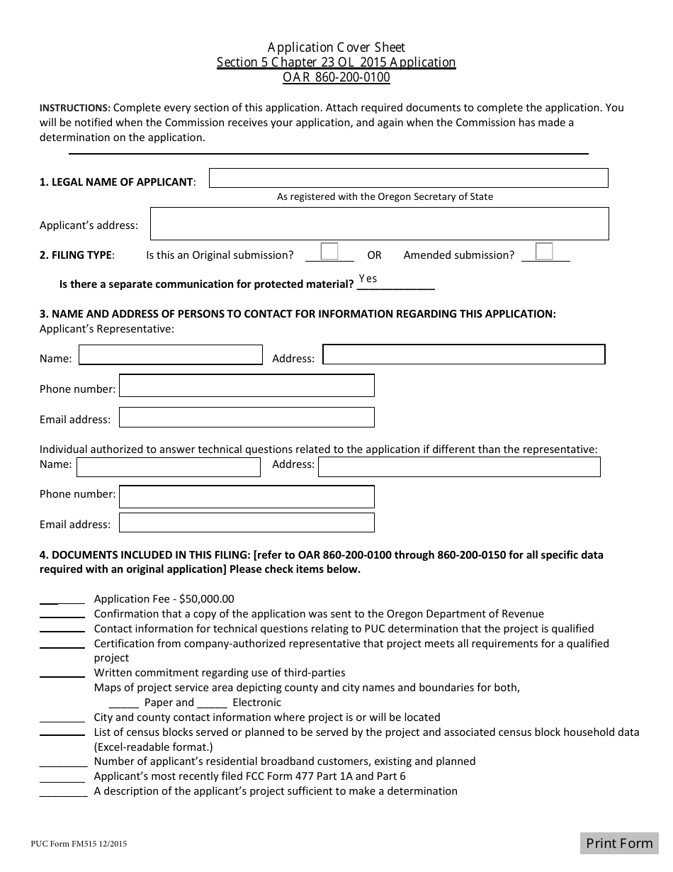 PUC Form FM515 - Fill Out, Sign Online and Download Fillable PDF, Oregon | Templateroller