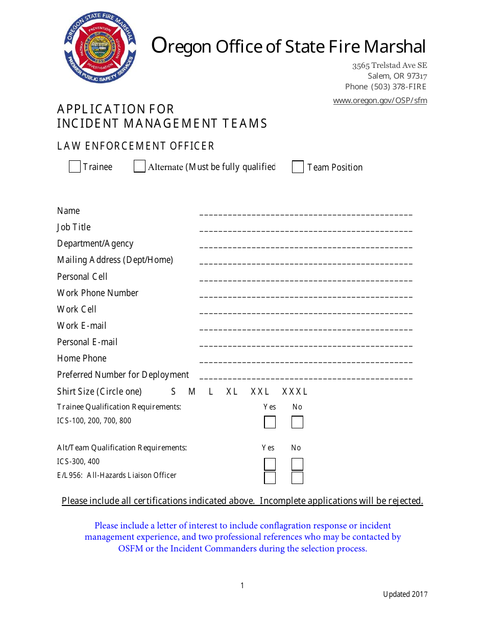 Oregon Application for Incident Management Teams - Law Enforcement ...