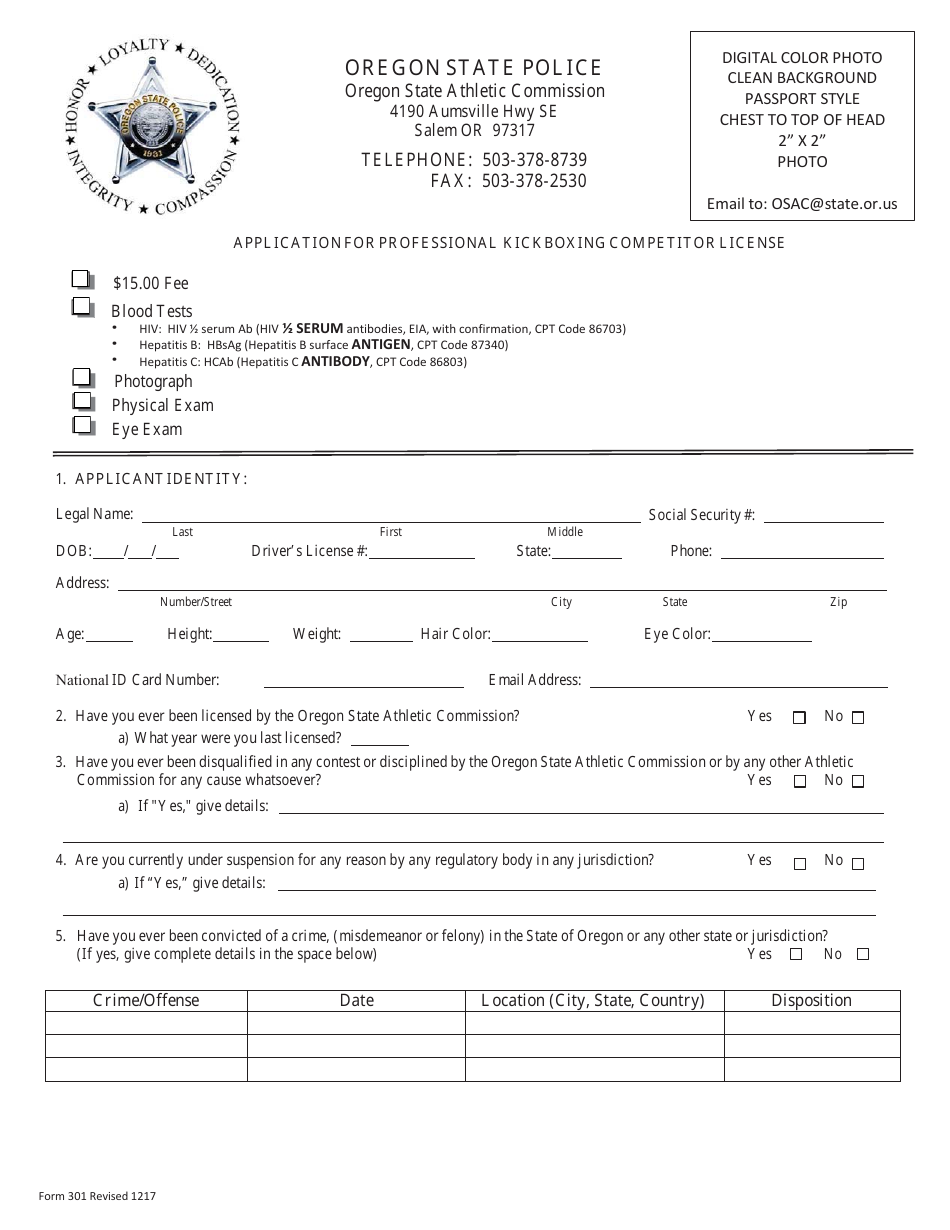Form 301 - Fill Out, Sign Online and Download Fillable PDF, Oregon ...
