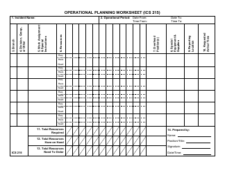 ICS Form 215 Download Fillable PDF or Fill Online Operational Planning ...