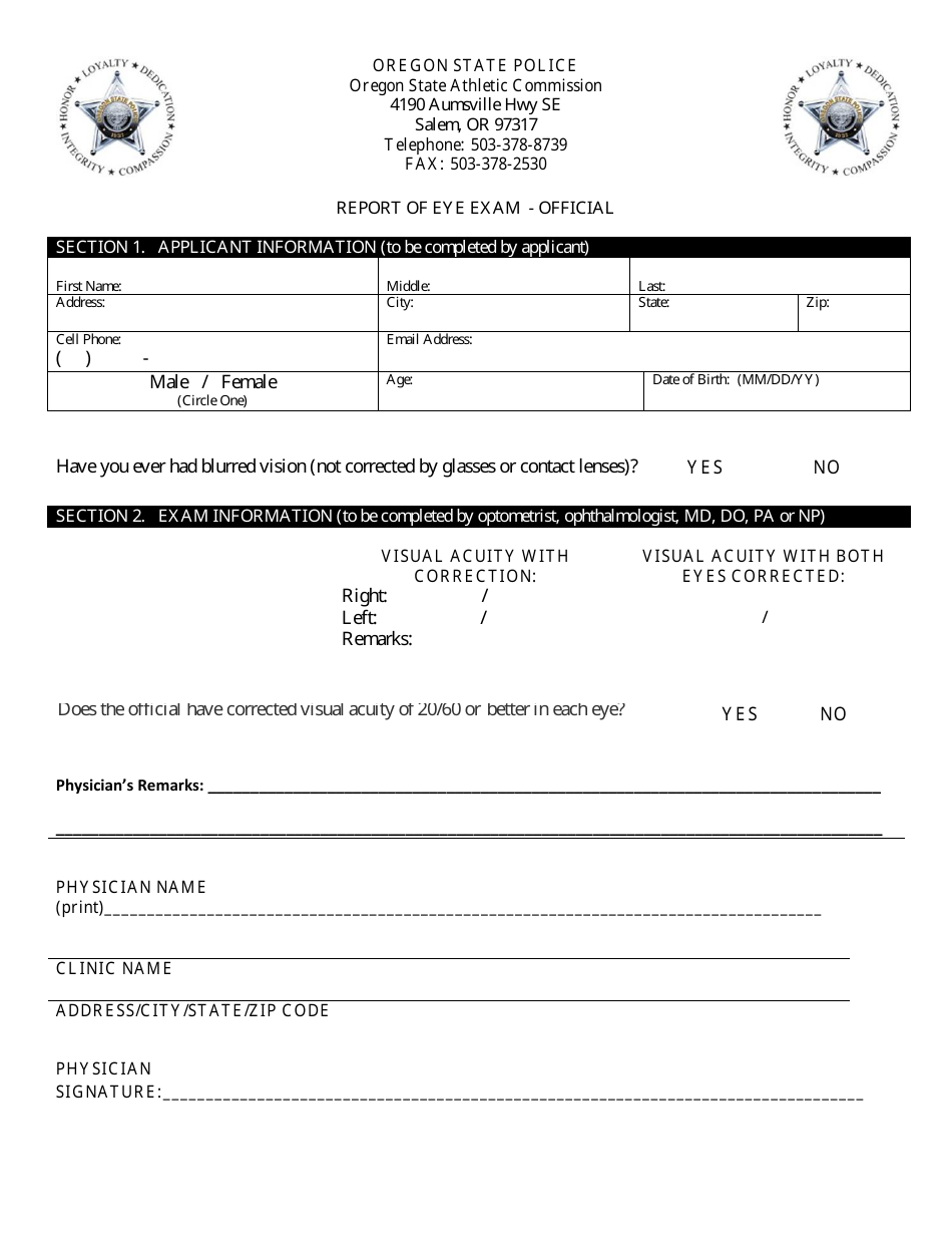 Oregon Report of Eye Exam - Official - Fill Out, Sign Online and ...