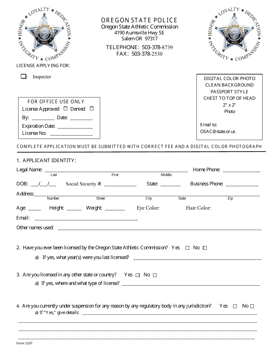 Form 1107 - Fill Out, Sign Online and Download Fillable PDF, Oregon ...