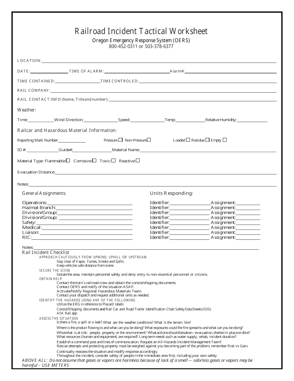Oregon Railroad Incident Tactical Worksheet - Fill Out, Sign Online and ...