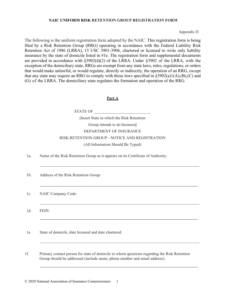 Naic Uniform Risk Retention Group Registration Form - Fill Out, Sign ...