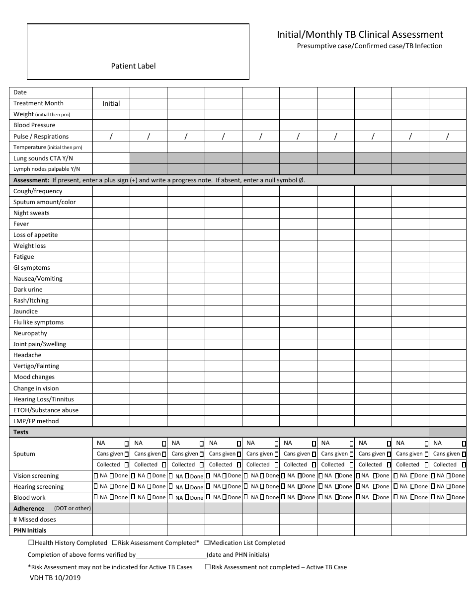 Virginia Initial/Monthly Tb Clinical Assessment - Fill Out, Sign Online ...