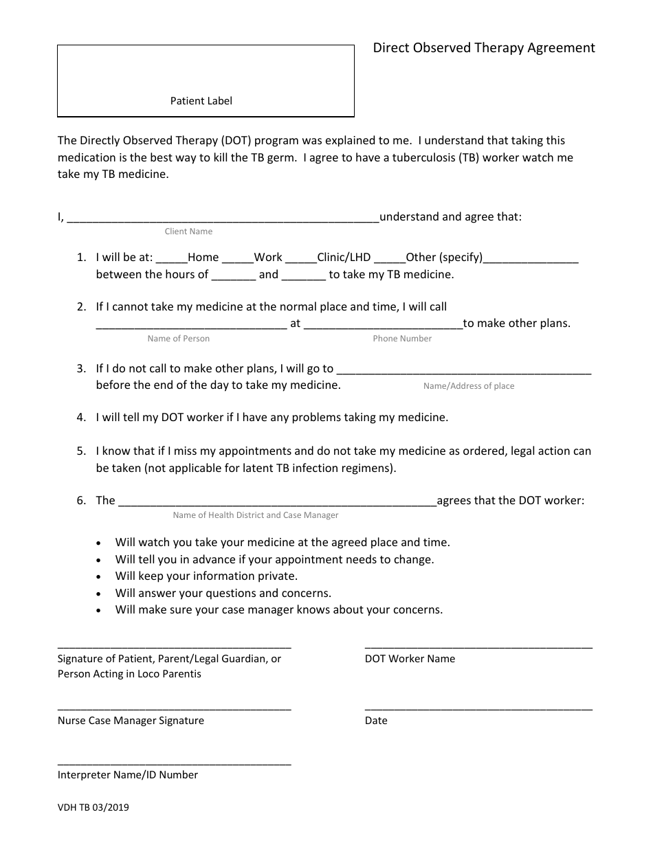 Virginia Direct Observed Therapy Agreement - Fill Out, Sign Online and ...