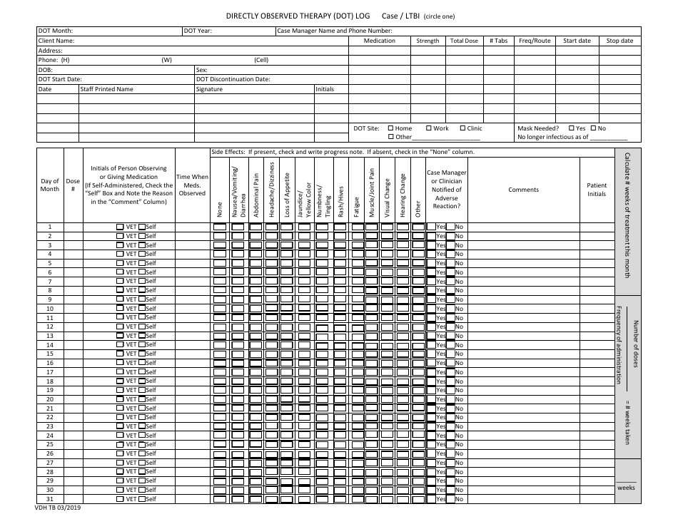 Virginia Directly Observed Therapy (Dot) Log - Fill Out, Sign Online ...