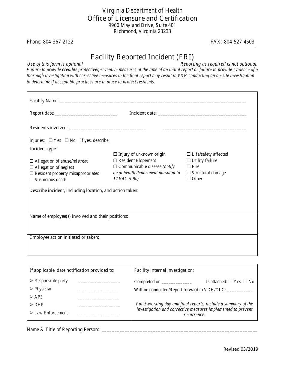 Virginia Facility Reported Incident (Fri) - Fill Out, Sign Online and ...