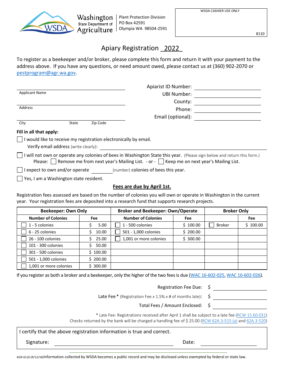 Form AGR-6116 - Fill Out, Sign Online and Download Fillable PDF ...