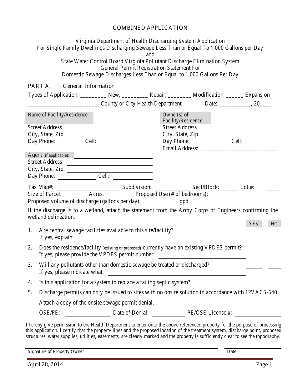 Virginia Combined Discharge Application - Fill Out, Sign Online and ...