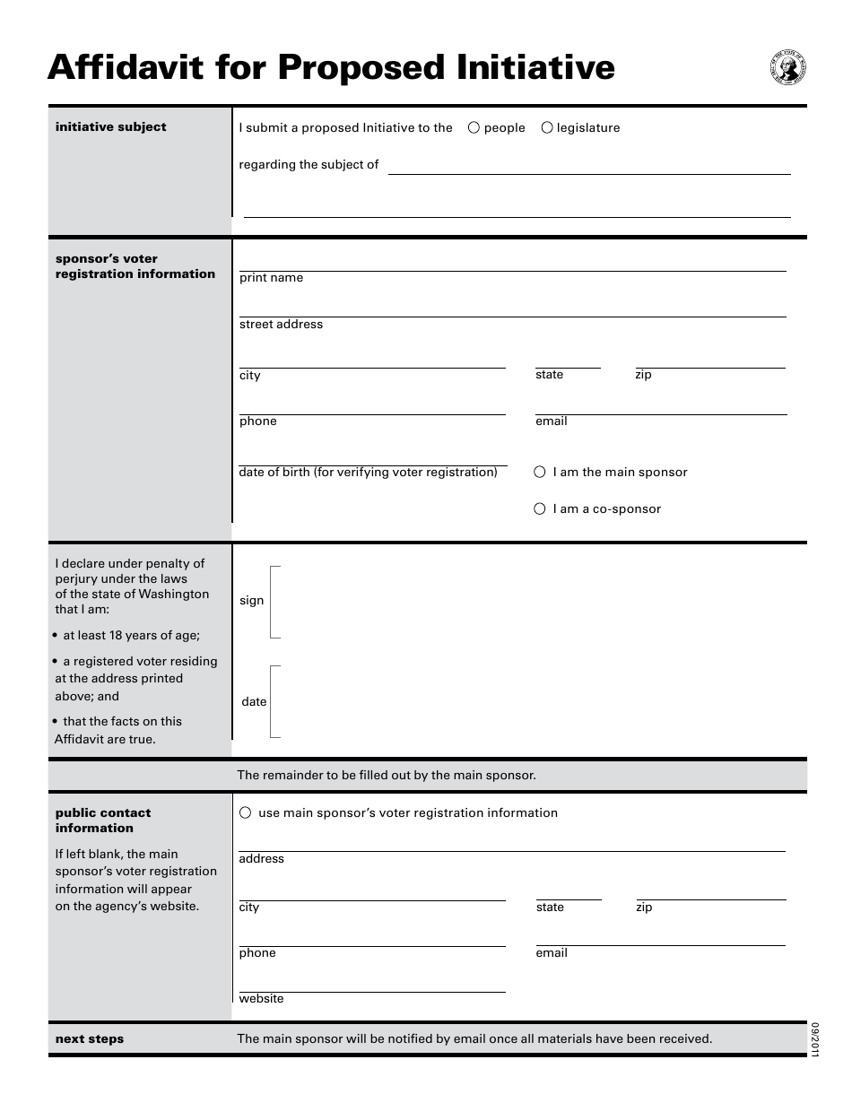 Washington Affidavit for Proposed Initiative - Fill Out, Sign Online ...