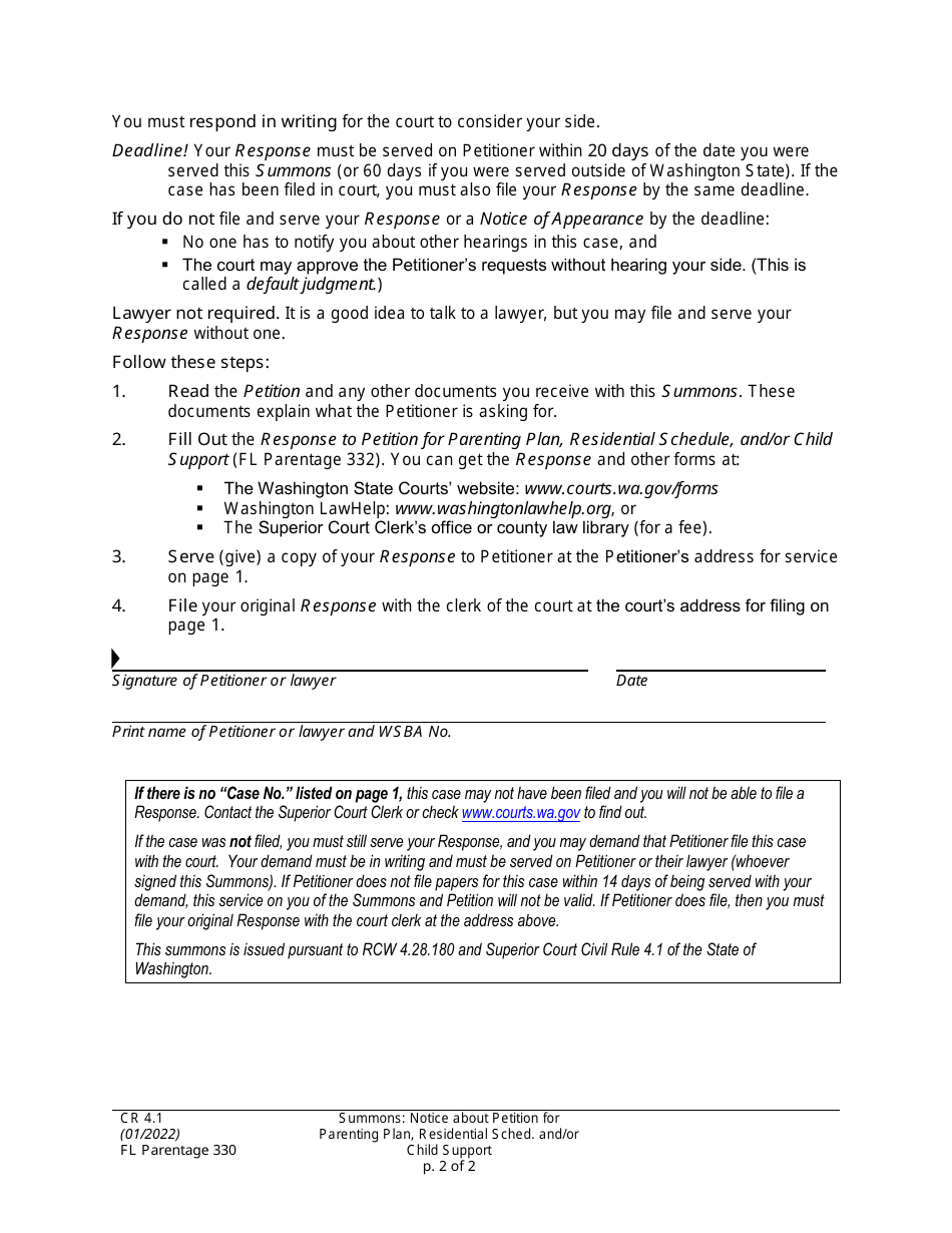 Form FL Parentage330 Download Printable PDF Or Fill Online Summons form-fl-parentage330-download-printable-pdf-or-fill-online-summons