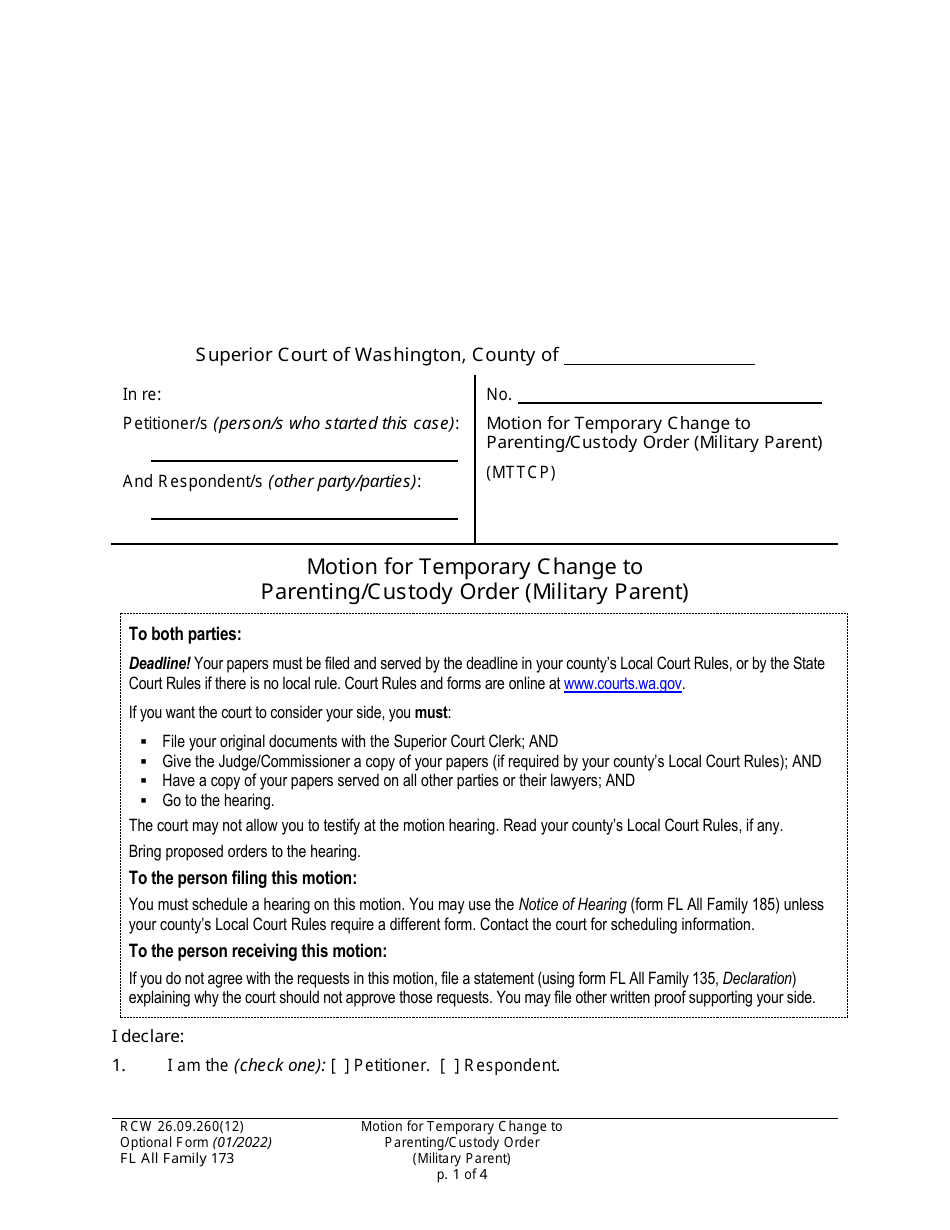 Form FL All Family173 Download Printable PDF or Fill Online Motion for ...