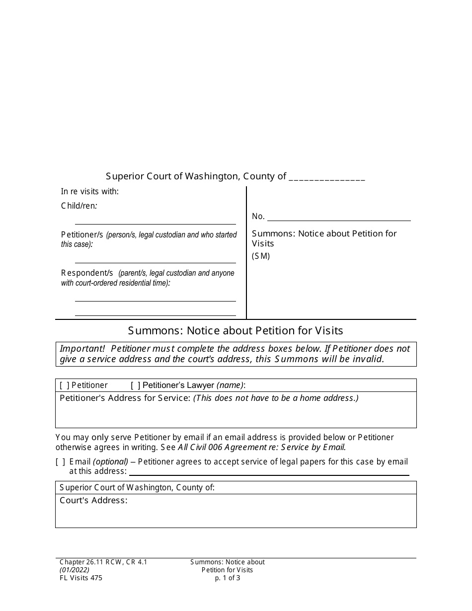 Form FL Visits475 Download Printable PDF or Fill Online Summons: Notice ...