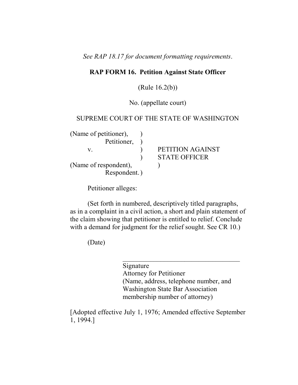 RAP Form 16 - Fill Out, Sign Online and Download Printable PDF ...