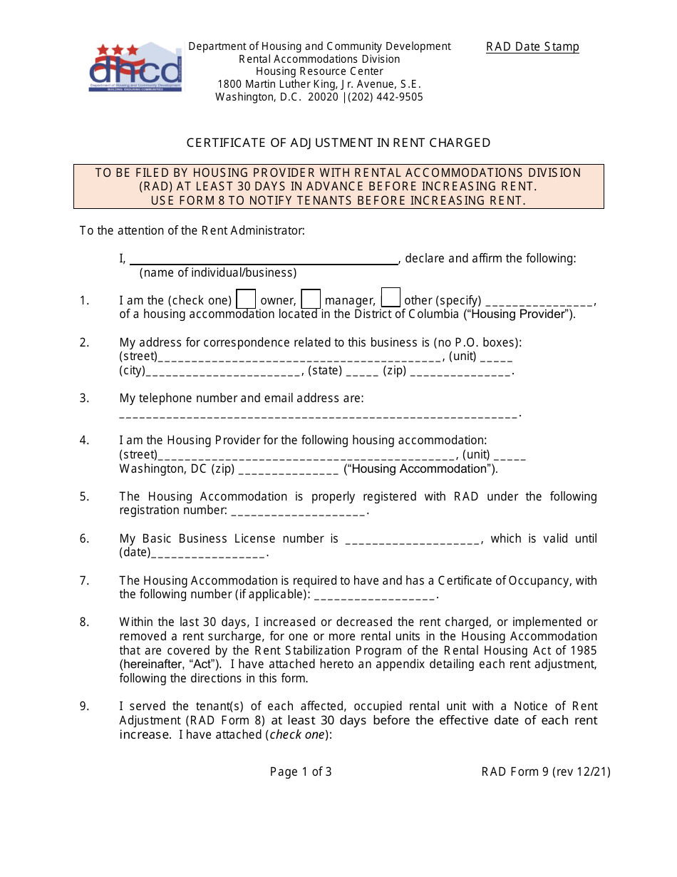 RAD Form 9 - Fill Out, Sign Online and Download Fillable PDF ...