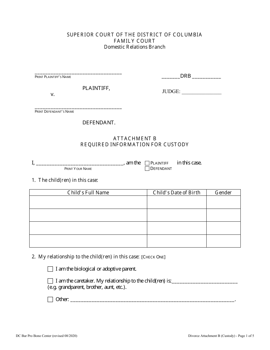 Washington, D.C. Required Information for Custody - Fill Out, Sign ...