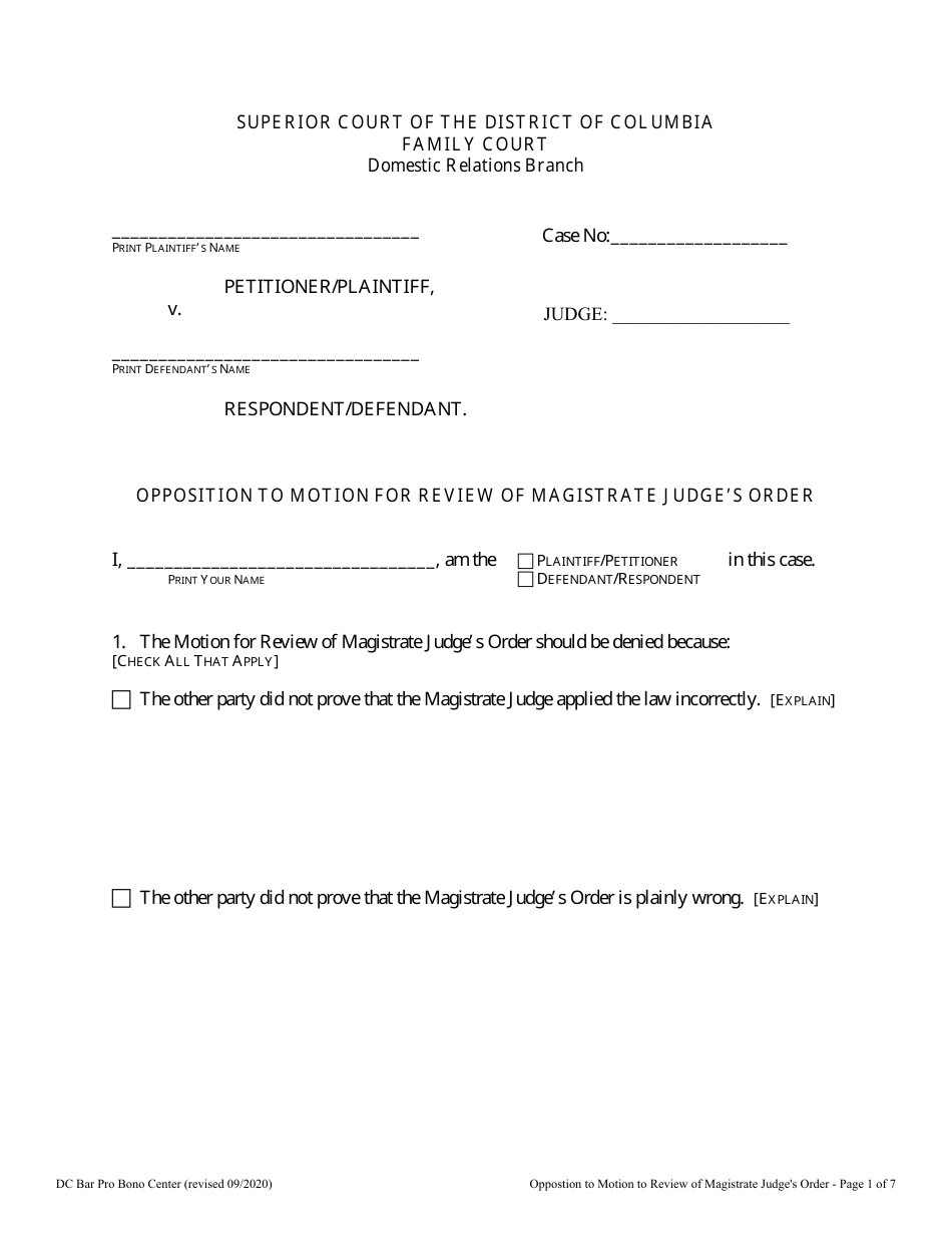 Washington, D.C. Opposition to Motion for Review of Magistrate Judge's ...