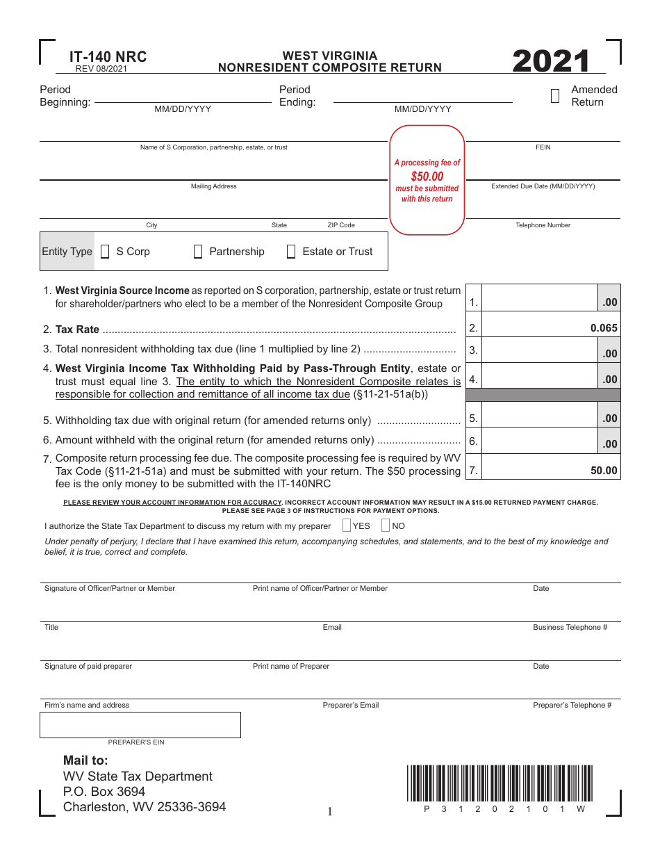 Form IT-140 NRC - 2021 - Fill Out, Sign Online and Download Printable PDF, West Virginia ...