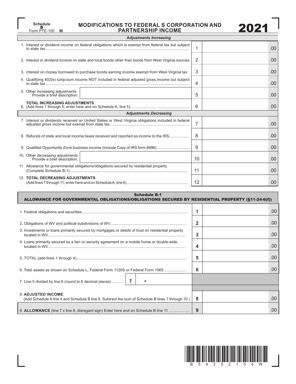 Form PTE-100 Schedule B - 2021 - Fill Out, Sign Online and Download ...
