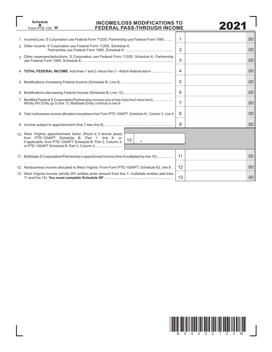 Form PTE-100 Schedule A - 2021 - Fill Out, Sign Online and Download ...