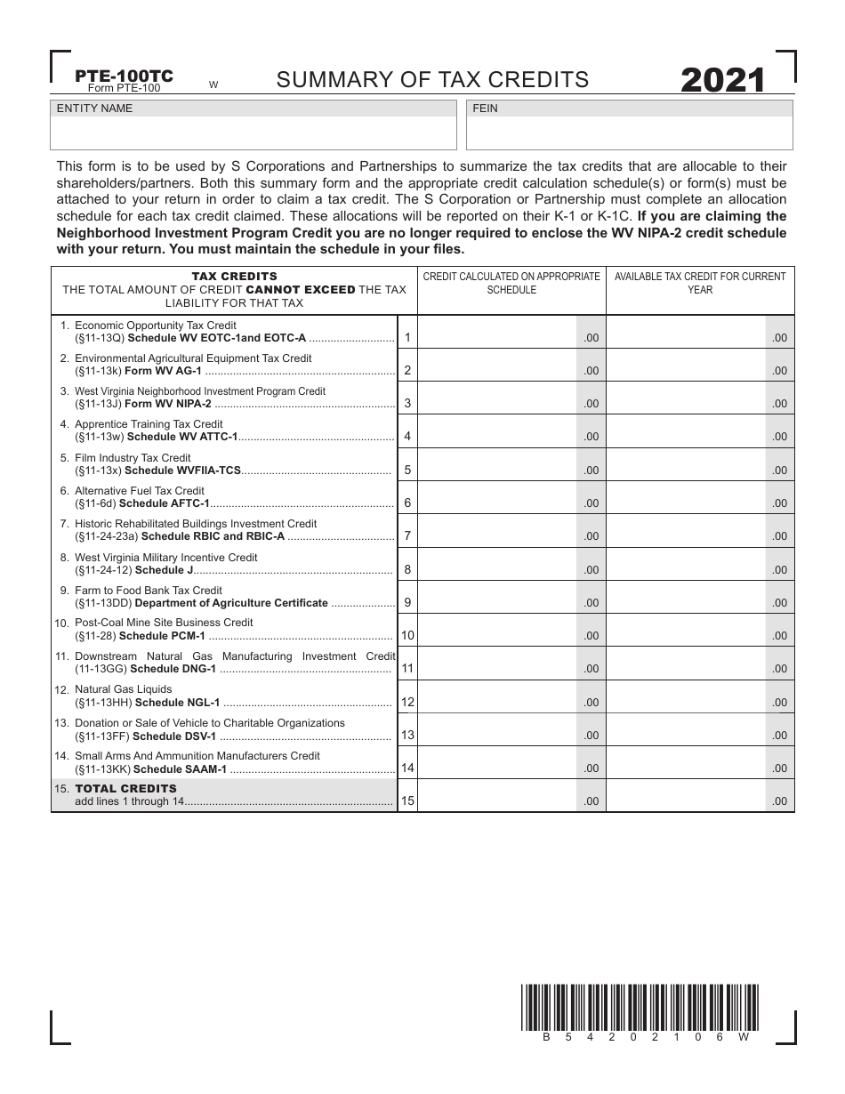 Form PTE-100TC - 2021 - Fill Out, Sign Online and Download Printable ...