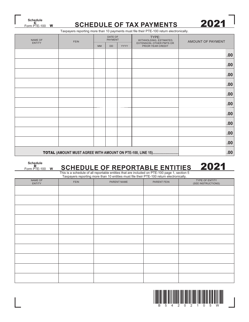 Form PTE-100 Schedule C, D - 2021 - Fill Out, Sign Online and Download ...