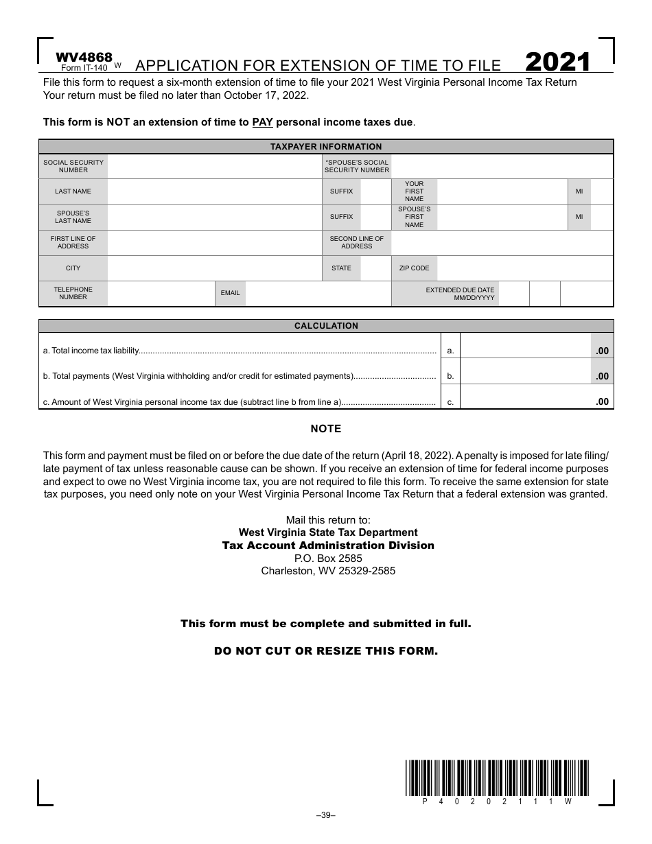 Form WV4868 - 2021 - Fill Out, Sign Online and Download Printable PDF ...