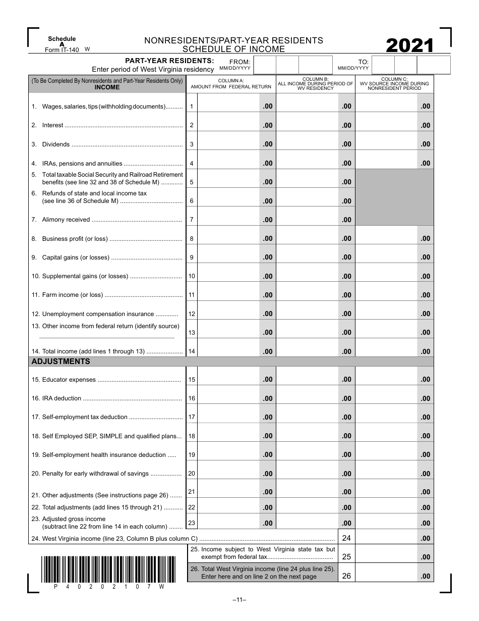 Form IT-140 Schedule A - 2021 - Fill Out, Sign Online and Download ...