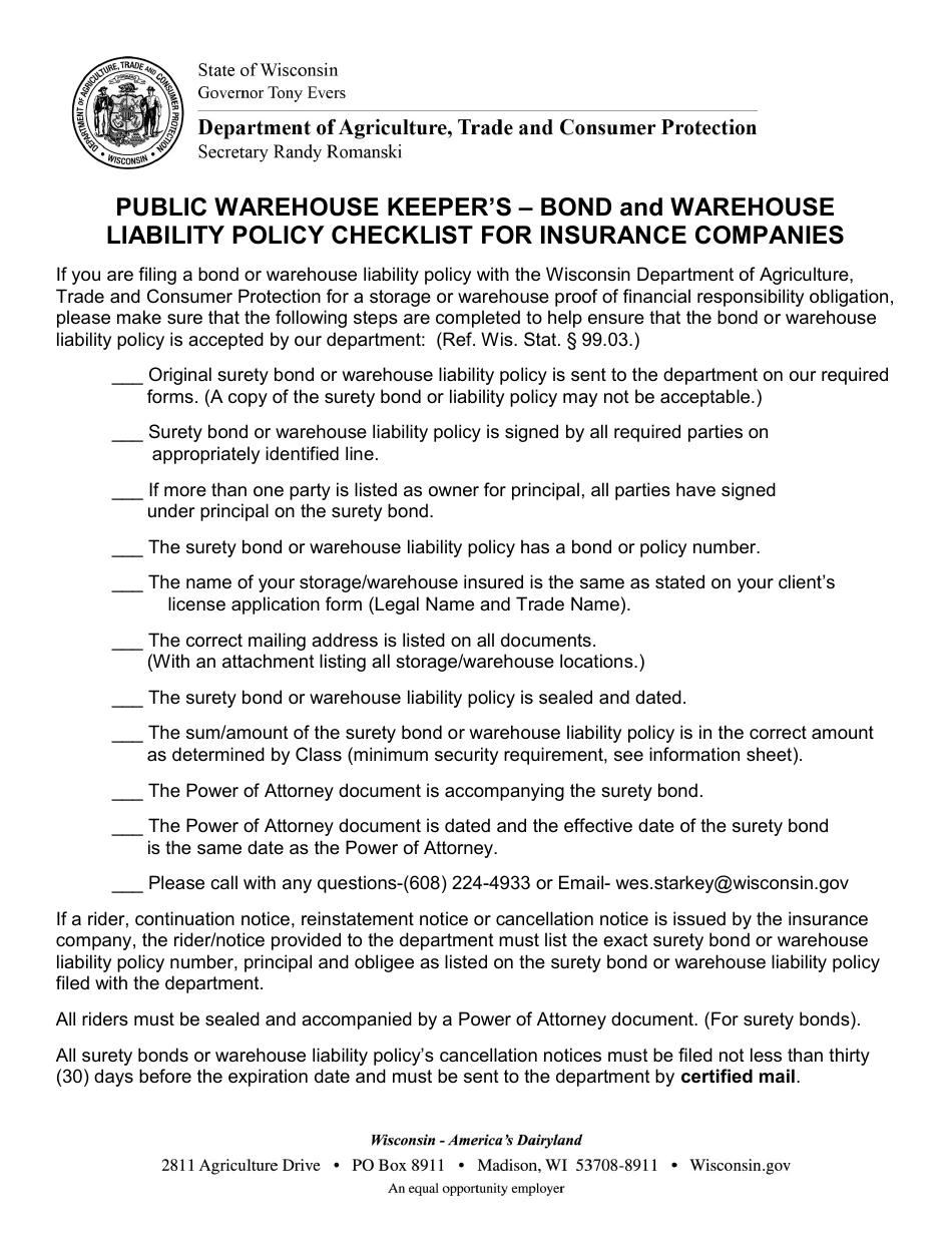 Wisconsin Public Warehouse Keeper's - Bond and Warehouse Liability ...