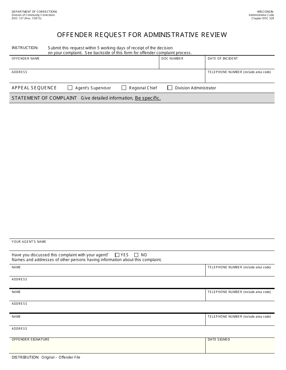 Form DOC-127 - Fill Out, Sign Online and Download Printable PDF ...
