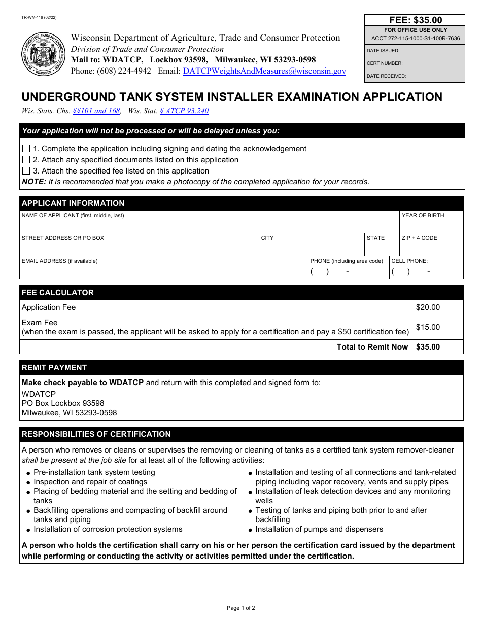 Form TR-WM-116 - Fill Out, Sign Online and Download Printable PDF ...