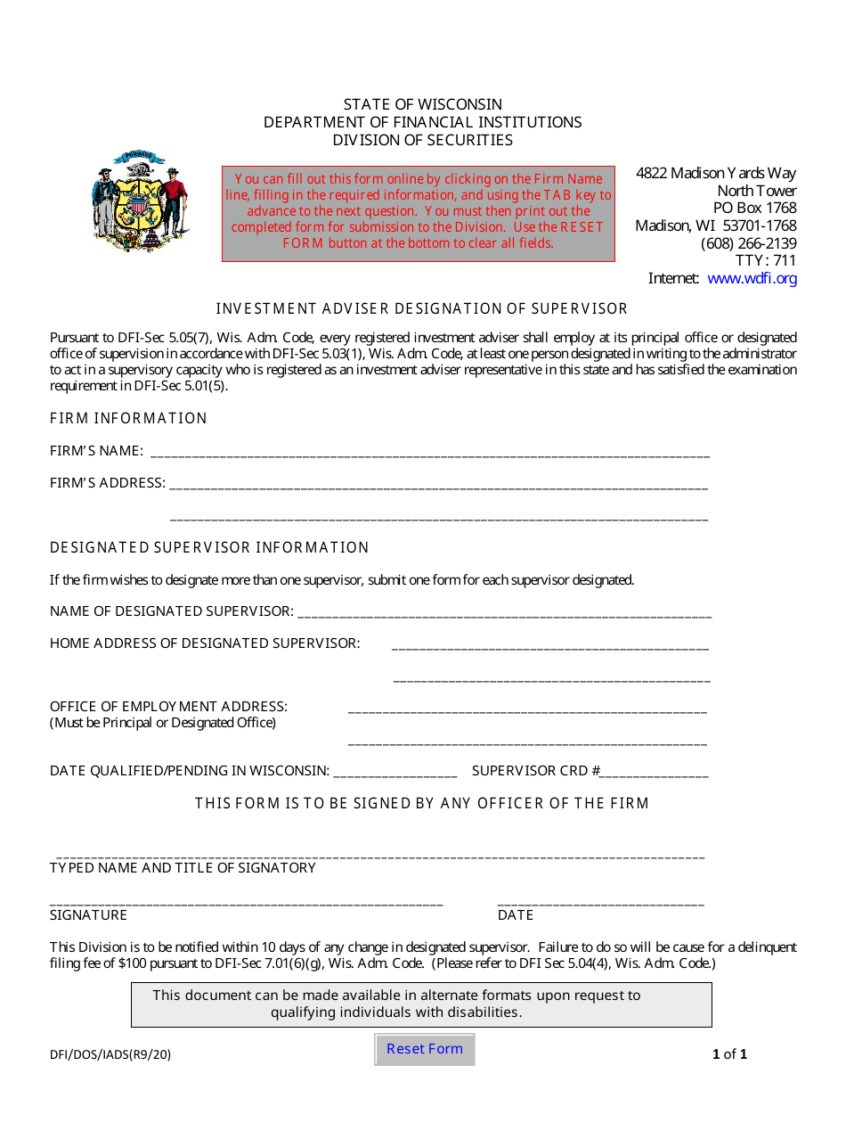 Form DFI/DOS/IADS - Fill Out, Sign Online and Download Fillable PDF ...