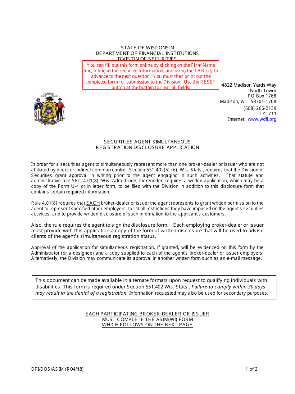 Form DFI/DOS/ASIM - Fill Out, Sign Online and Download Fillable PDF ...