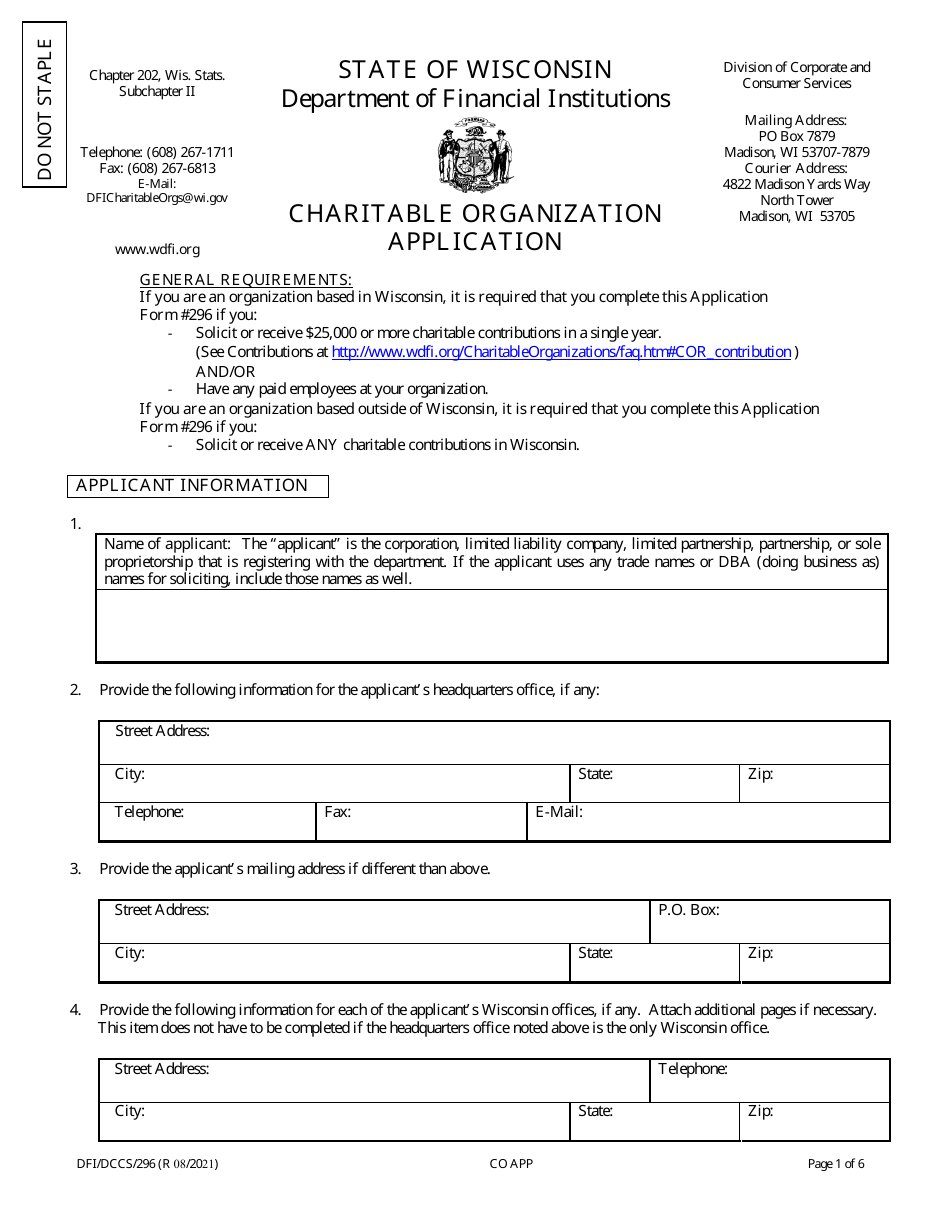 Form DFI/DCCS/296 - Fill Out, Sign Online and Download Fillable PDF ...