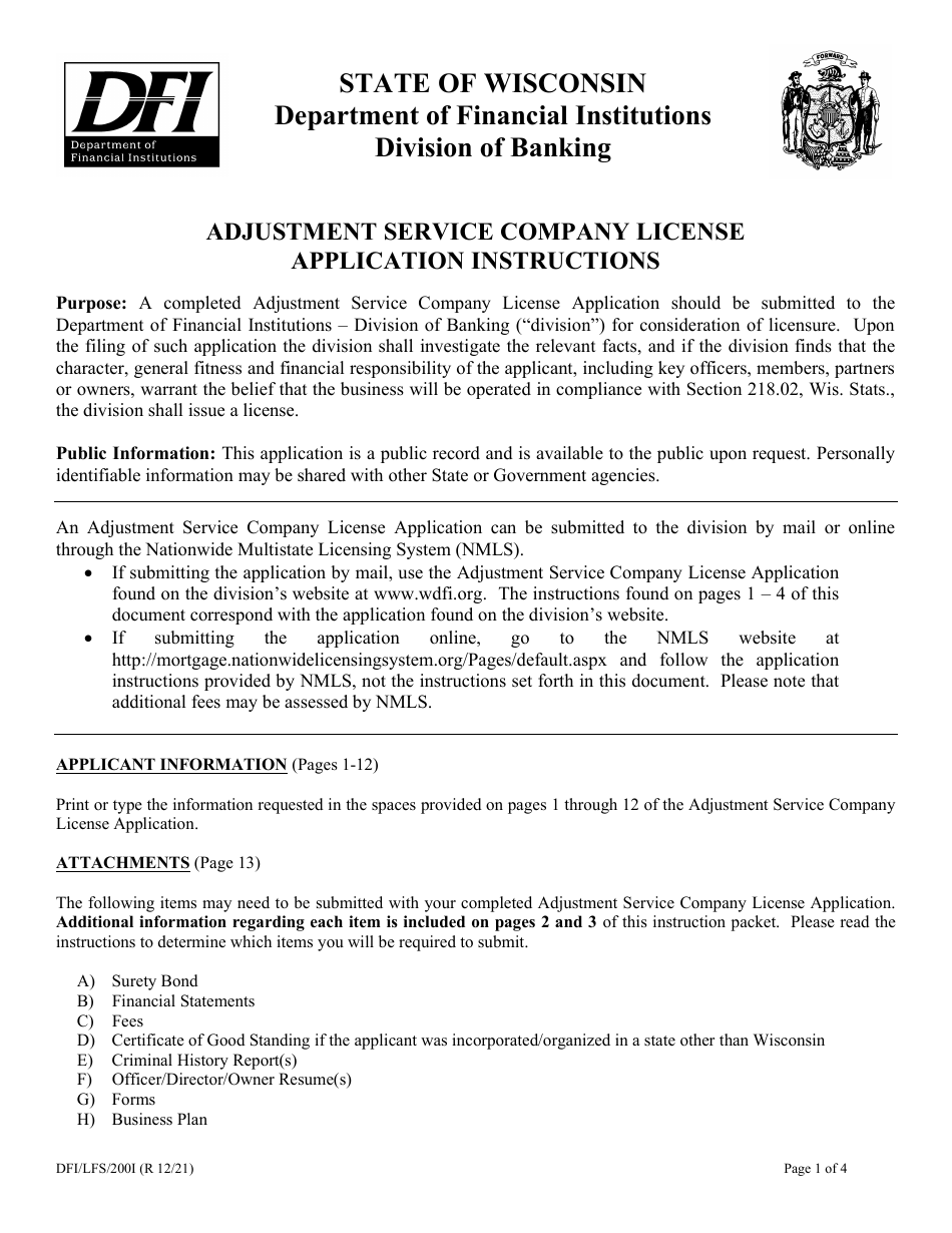 Form DFI/LFS/200 - Fill Out, Sign Online and Download Fillable PDF ...