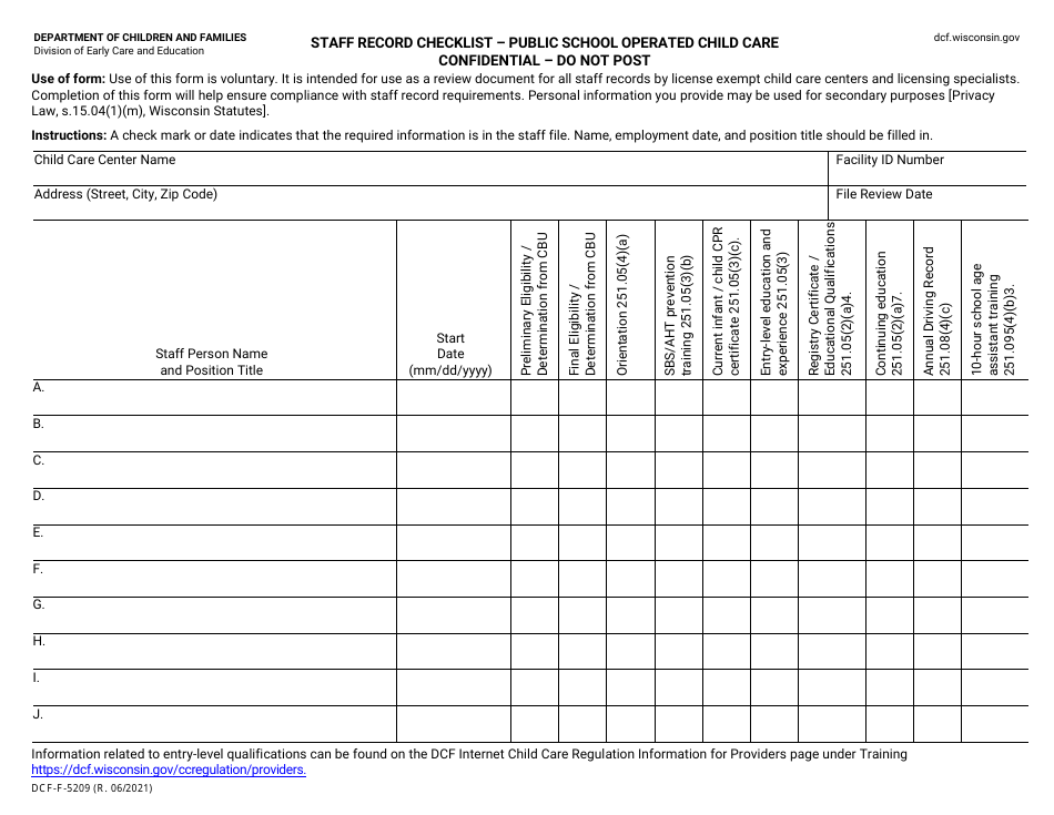 Form DCF-F-5209 - Fill Out, Sign Online and Download Fillable PDF ...