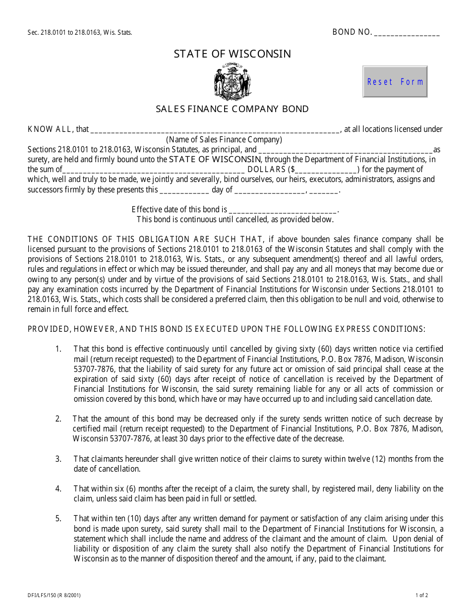 Form DFI/LFS/150 - Fill Out, Sign Online and Download Fillable PDF ...